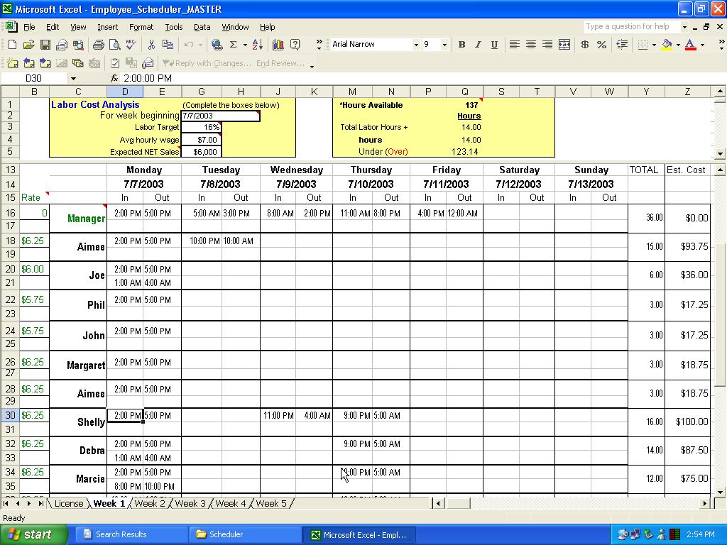  Make Schedules In Excel Weekly And Hourly Employee Scheduling Shift 